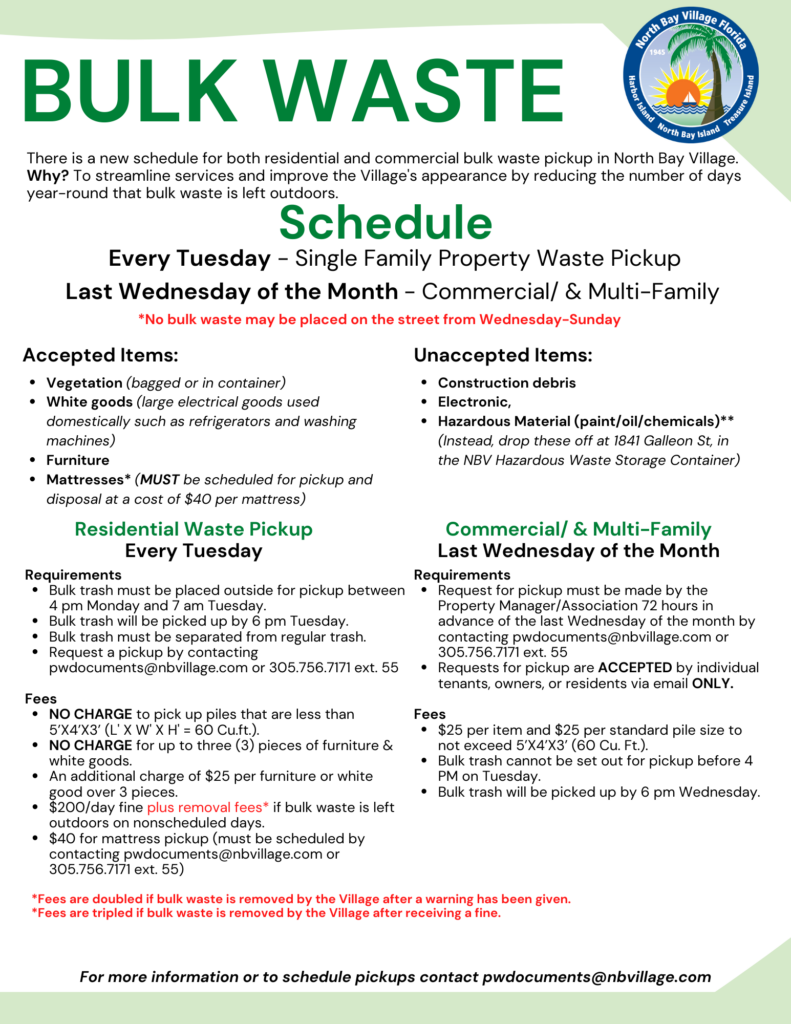 Copy of Bulk Waste Schedule – North Bay Village