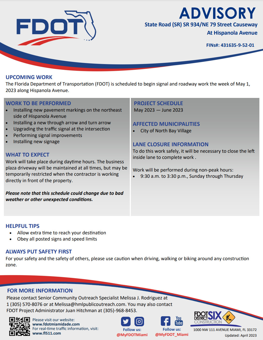 FDOT is scheduled to begin signal and roadway work starting May 1 on ...