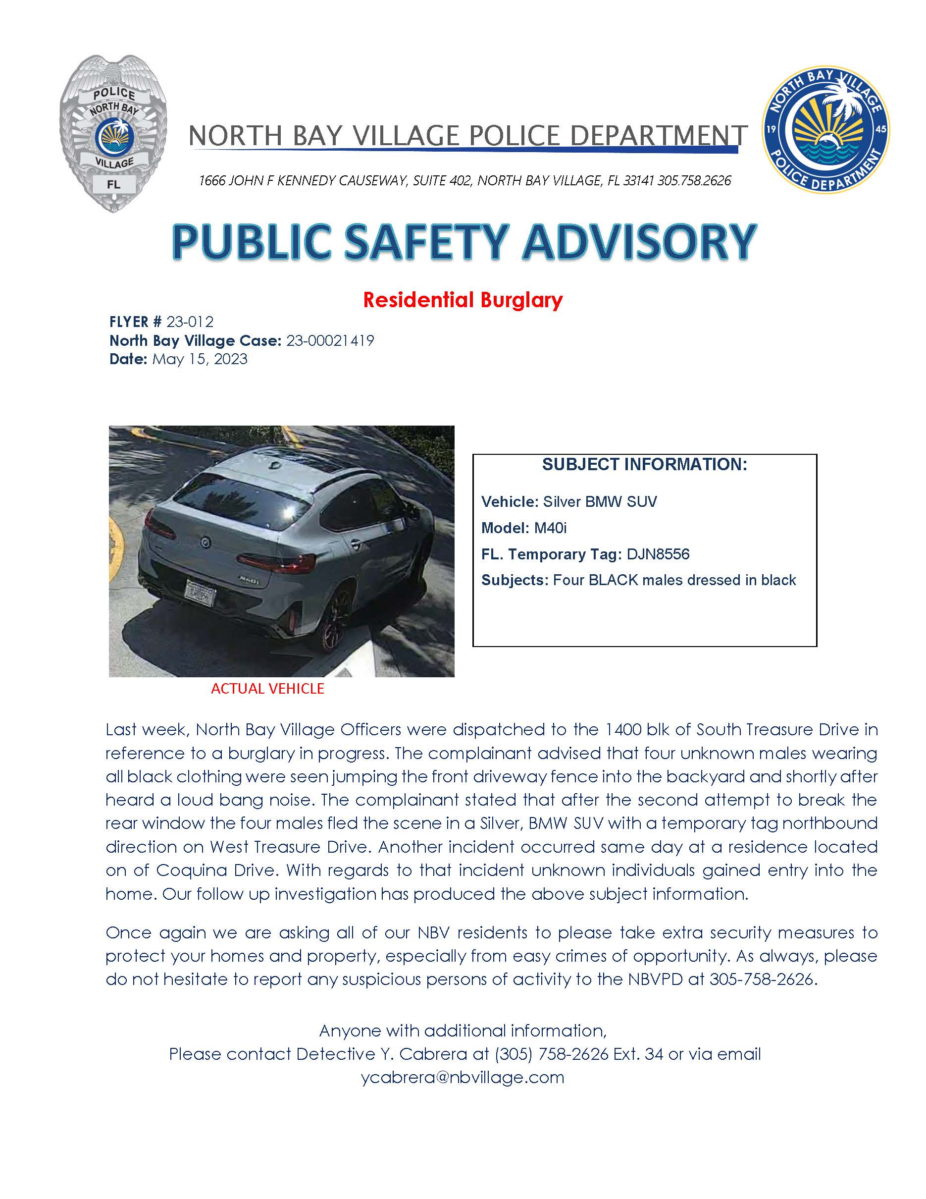 NBVPD public safety advisory – North Bay Village