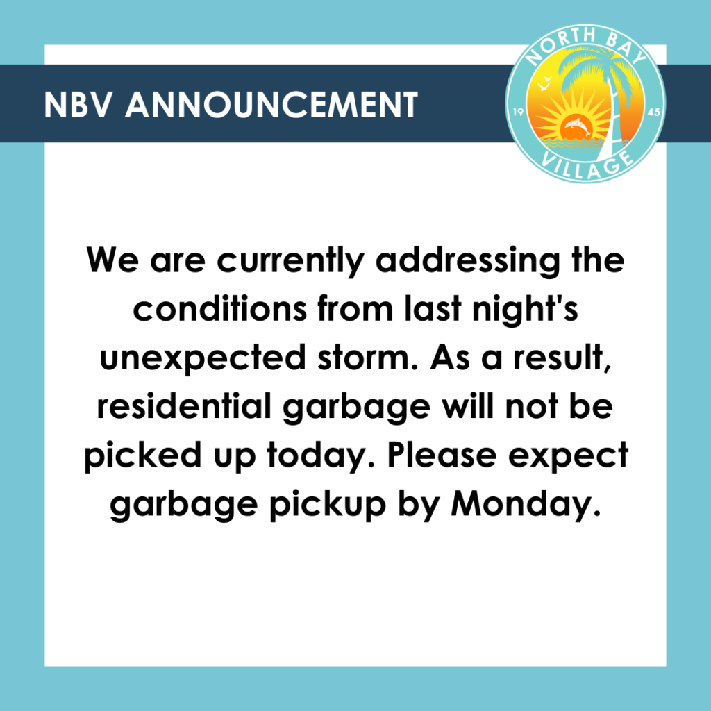 No residential garbage pick-up due to storm – North Bay Village