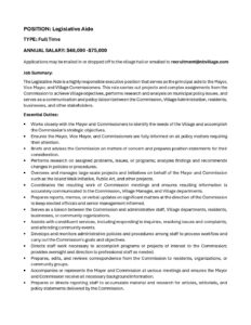 Job Description – Legislative Aide – North Bay Village