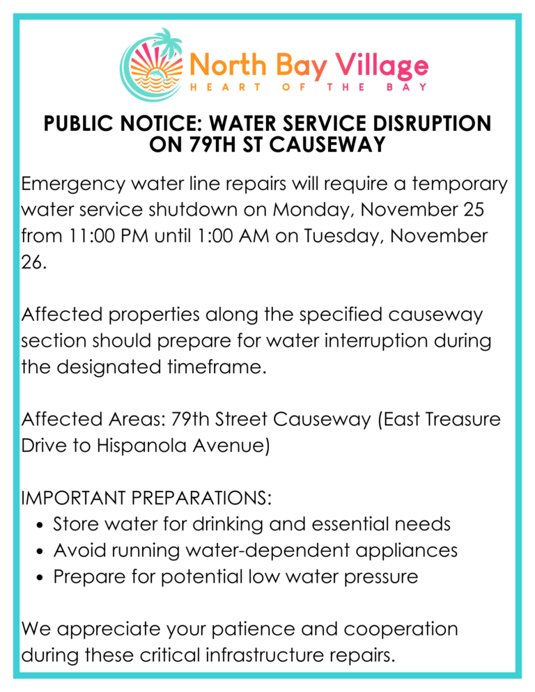 Public Notice: Water Service Disruption on 79th Street Causeway – North ...