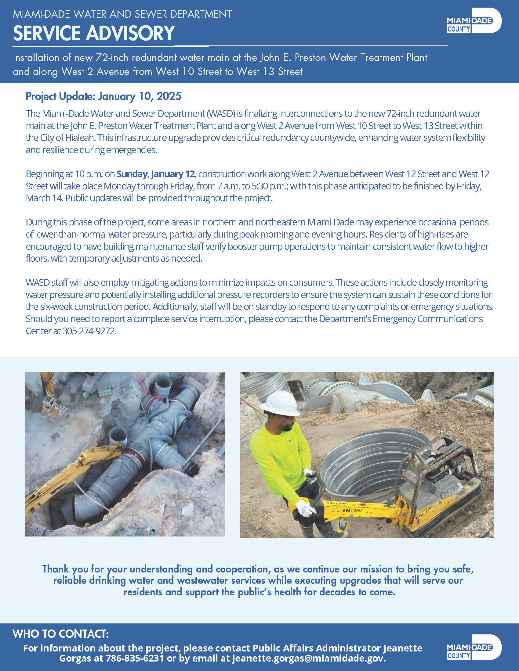 Miami-Dade Water and Sewer Department: Service Advisory – North Bay Village