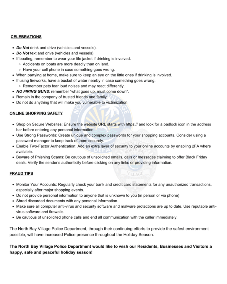 HOLIDAY SAFETY TIPS – North Bay Village